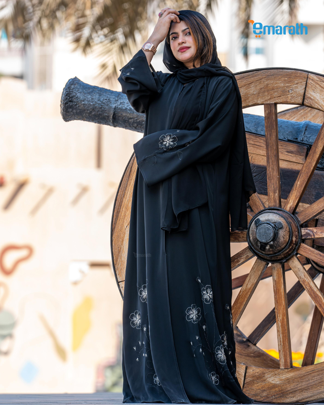 Black Abaya with Elegant Floral Embroidery – Classic Emirati Design ...